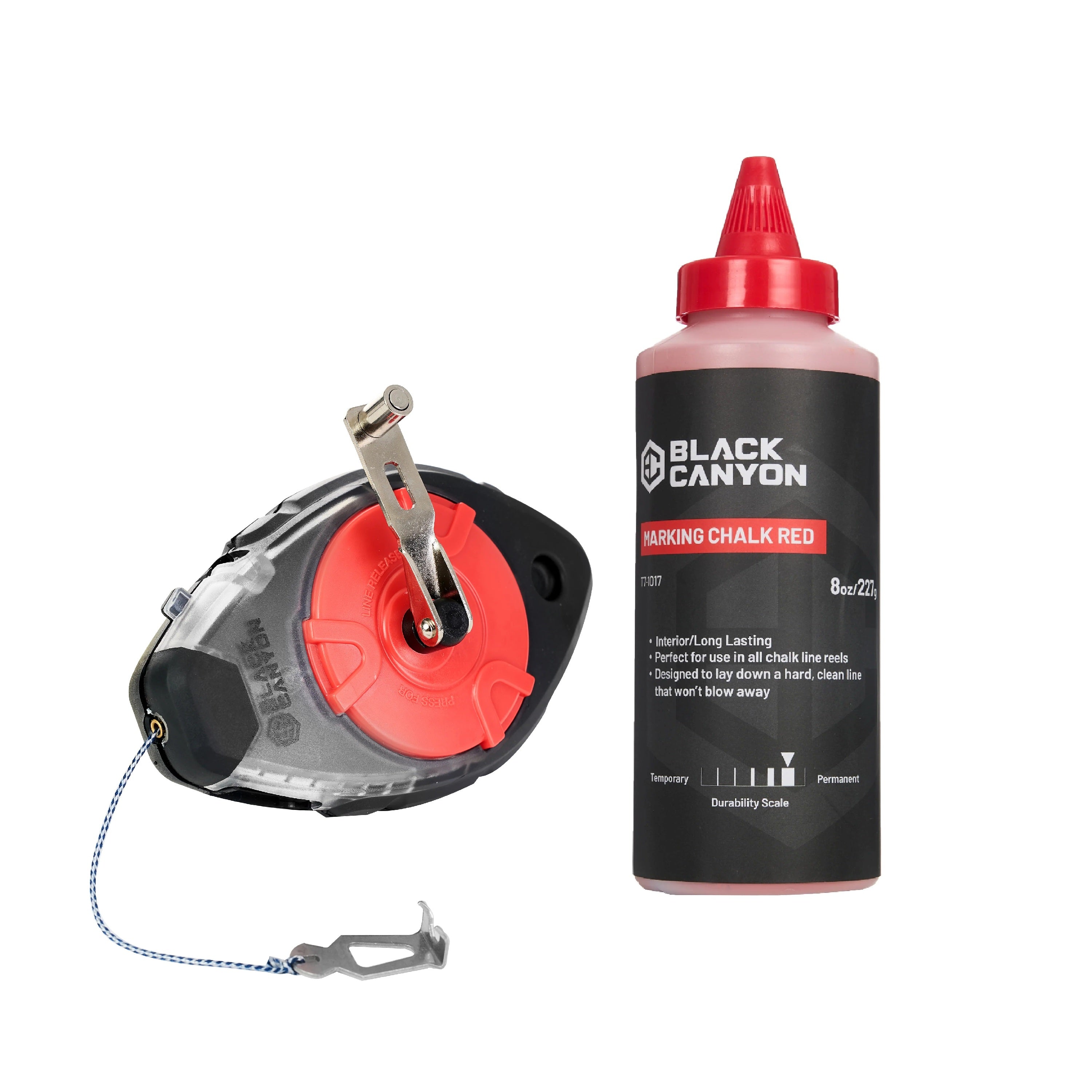 Chalk Line, 100 ft Chalk Reel, Red Chalk, Marking Tools, Black Canyon