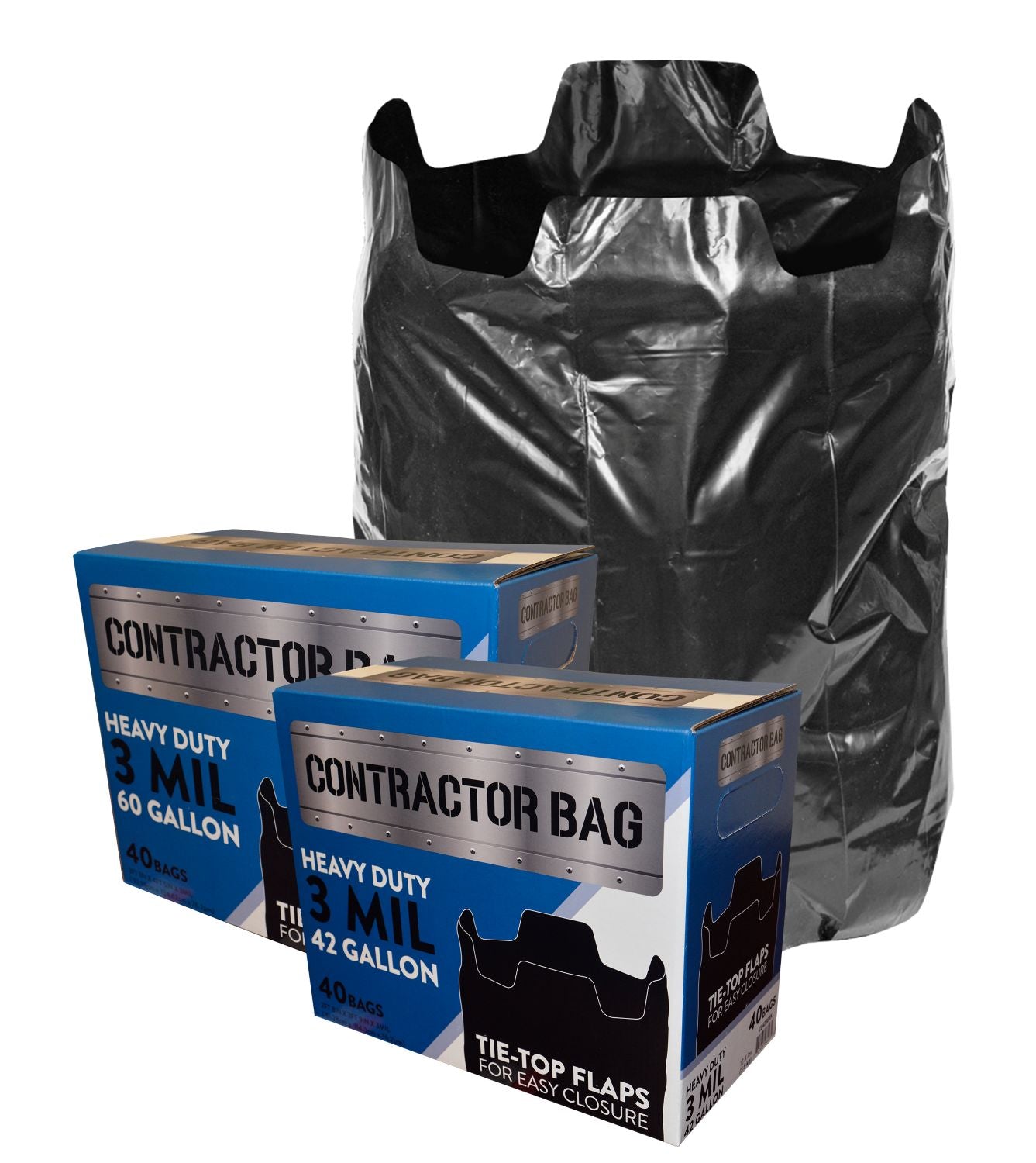 40 Pack 32x45" Black LLDPE Contractor Bags, 3 Mil, 42 Gal