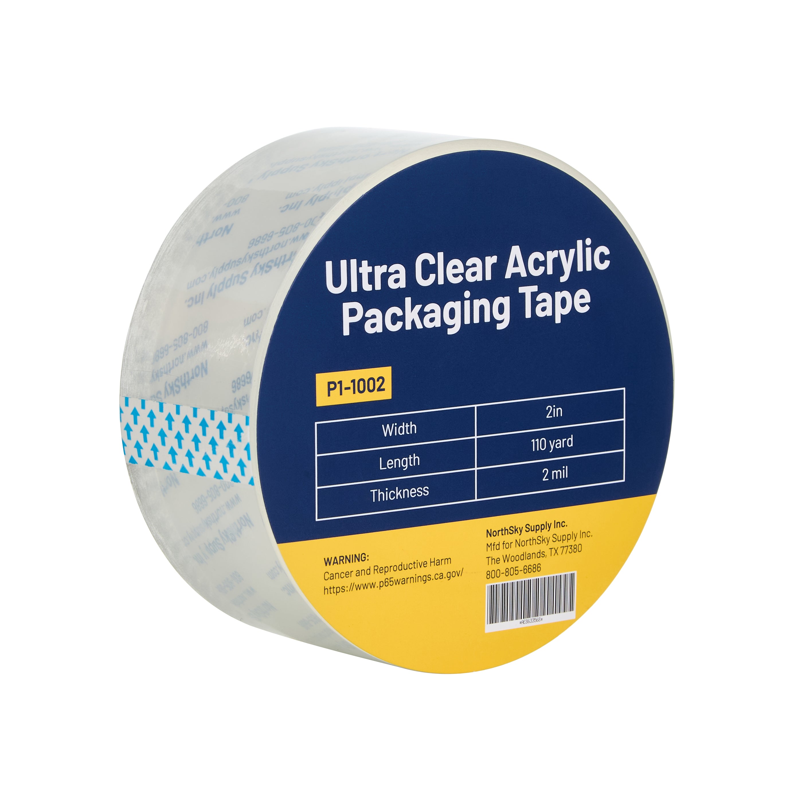 Clear Acrylic Packaging Tape: 2" x 110 yd, 2 mil, 20-25 lb/in Tensile